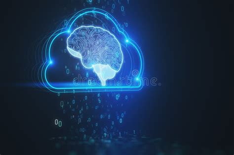 Artificial Intelligence Hardware Concept Glowing Cloud Brain And Circuit Coding Hologram On