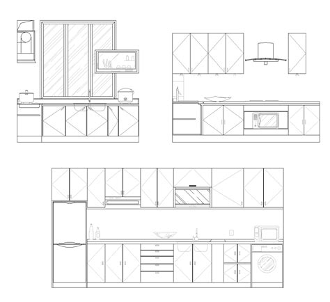 3 Wall Kitchen Elevation Dwg Cad Block Free Download