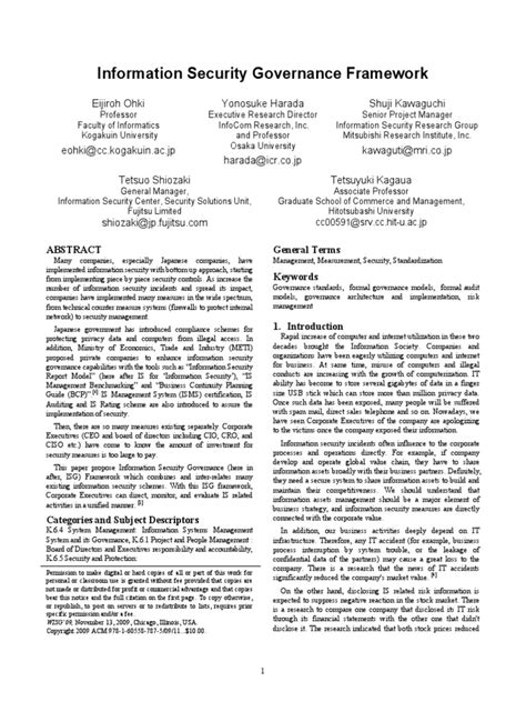 An Information Security Governance Frameworkohki2009 Pdf