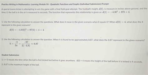 Solved Practice Writing In Mathematics Learning Module 06 Quadratic Functions And Graphs