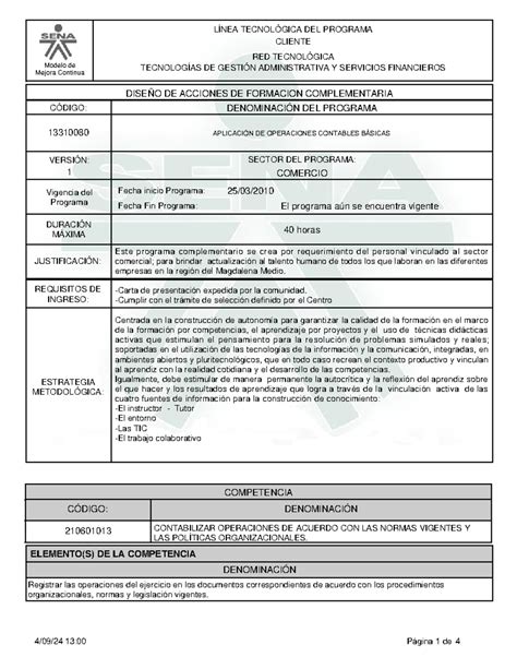 Informe Programa De Formación Complementaria Cliente Modelo De Mejora Continua Red TecnolÓgica