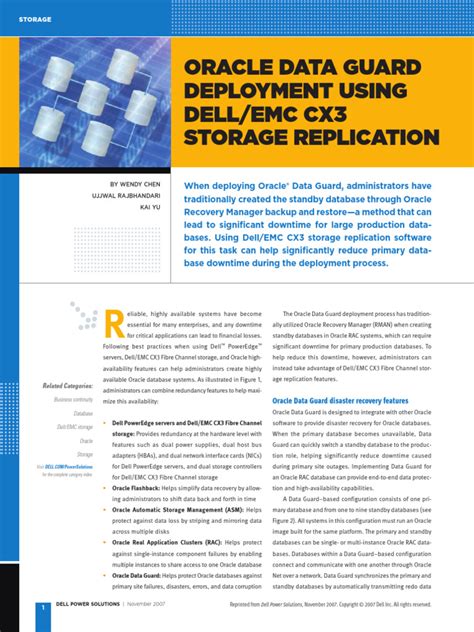 Oracle Data Guard Deployment Using Dell Emc Cx3 Storage Replication Pdf Databases Backup