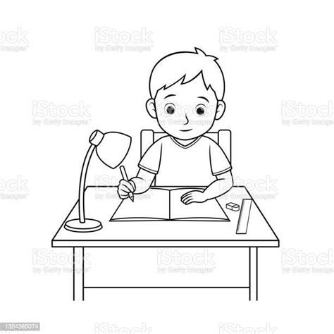 책을 읽는 소년의 사진과 함께 어린이 활동 색칠 공부 책 페이지의 흑백 벡터 그림 아이에 대한 스톡 벡터 아트 및 기타 이미지 아이 소년 교실 Istock