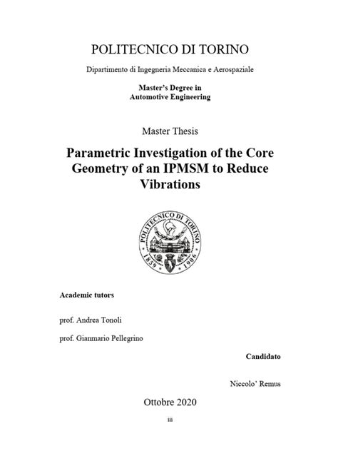 Thesis Parametric Investigation Of The Core Geometry Of An Ipmsm To