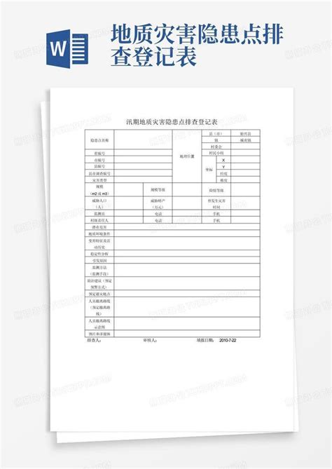 地质灾害隐患点排查登记表Word模板下载 编号qwakpdmn 熊猫办公