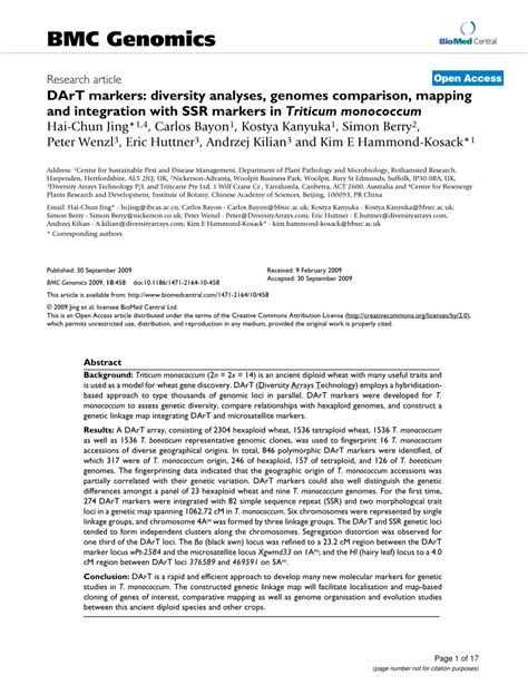 Pdf Dart Markers Diversity Analyses Genomes Comparison Mapping And Integration With Ssr