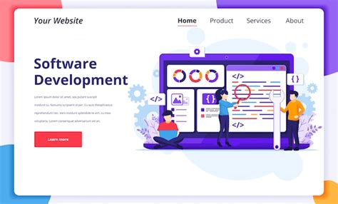 premium vector software development and programmers landing page