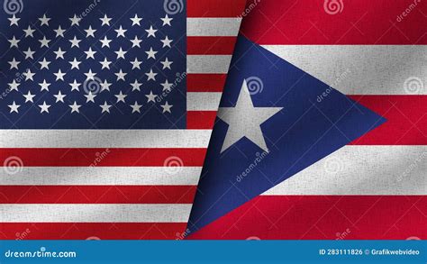 Puerto Rico And Usa Realistic Two Flags Together Stock Illustration