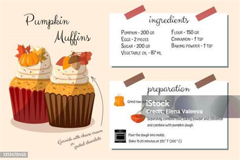 호박 머핀 레시피와 재료및 단계별 지침에 의해 단계 요리 책 메뉴 준비하기 쉽습니다 어린이를위한 요리 가정 요리 치즈케이크에 대한 스톡 벡터 아트 및 기타 이미지 Istock