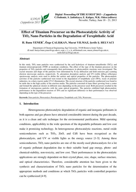 Pdf Effect Of Titanium Precursor On The Photocatalytic Activity Of Tio 2 Nano Particles In The
