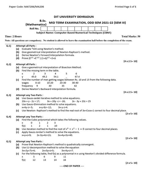 Mid Term Paper Cbnst 1 Pdf Algebra Mathematics