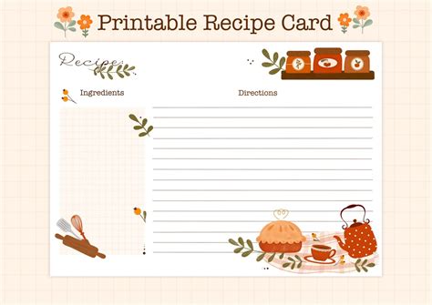Recipe Card Printable Double Sided Recipe Card Cute Recipe Card Digital