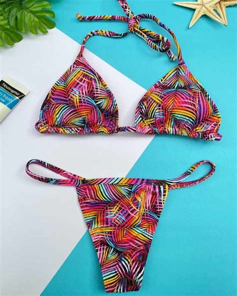 Biqu Ni De Fita Marquinha Folhagem Colorida Boutique De Praia