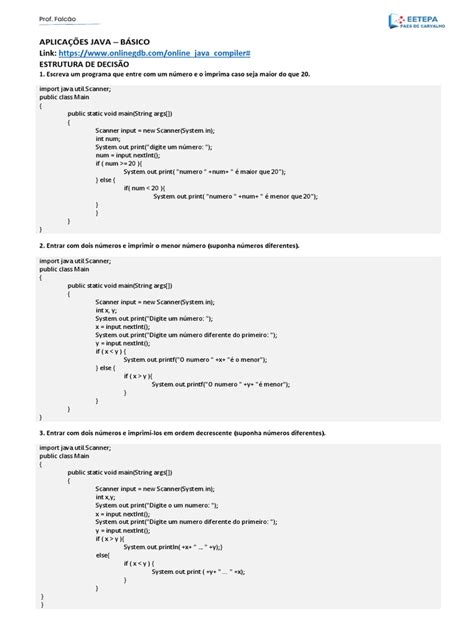 Llpii Aplicações Java Básico Estrutura De Decisão Pdf Java Linguagem De Programação