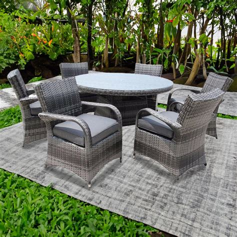 Furniture One 6 Seater Grey Rattan Garden Dining Set Wilko