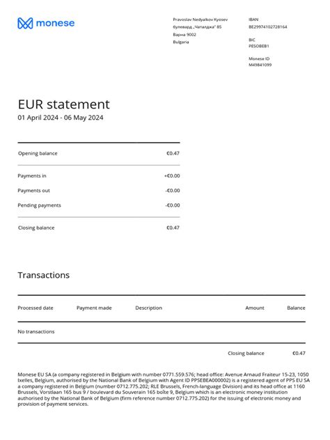 Monese Statement 01 April 2024 06 May 2024 Pdf Pdf