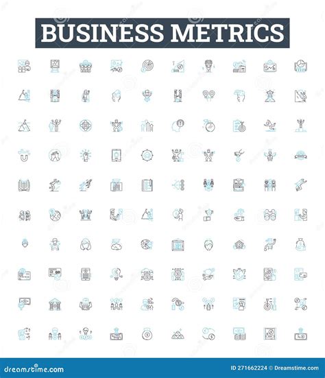 Business Metrics Linear Icons Set Kpi Performance Analytics Dashboard Sales Revenue