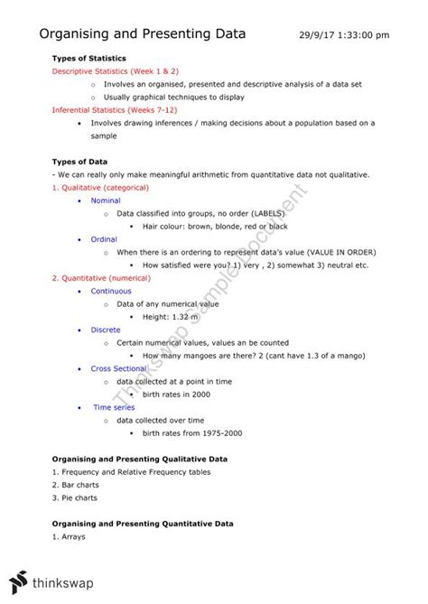 Data Analysis Notes Bsb123 Data Analysis Qut Thinkswap