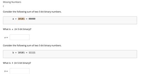 Solved Missing Numbers C Consider The Following Sum Of Two
