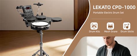 Lekato Cpd 1000 Electronic Drum Set With Quiet Mesh Pads Portable Electric Drum Set