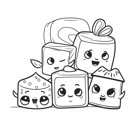 귀여운 만화 캐릭터가 있는 색칠 페이지 그룹은 스케치 드로잉의 윤곽을 그립니다 벡터 초콜릿 그리기 초콜릿 개요 초콜릿 스케치 Png 일러스트 및 벡터 에 대한 무료