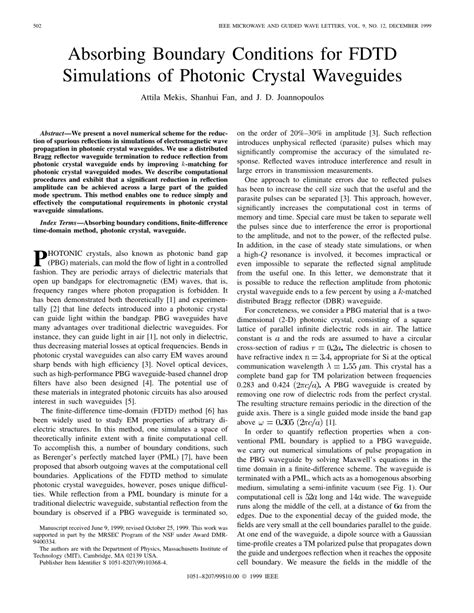 Pdf Absorbing Boundary Conditions For Fdtd Simulations Of Photonic Waveguides