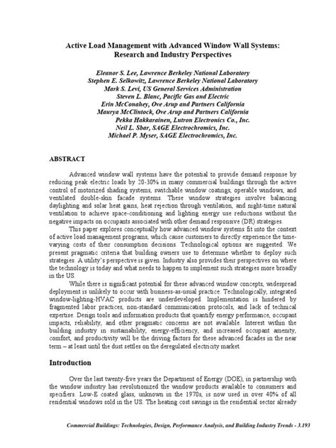 Active Load Management With Advanced Window Wall Systems Lee Et Al Pdf