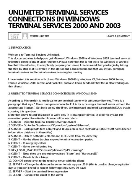 unlimited terminal services connections in windows terminal services