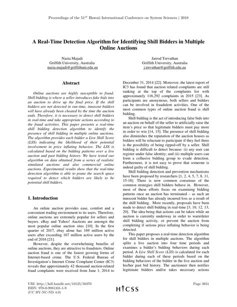 Pdf A Real Time Detection Algorithm For Identifying Shill Bidders In Multiple Online Auctions