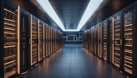 Premium Photo A Sprawling Futuristic Data Center With Rows Of Servers Glowing Lights And