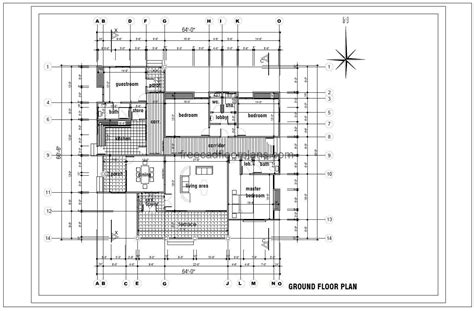 60x64 cabin house south facing pdf drawing free cad drawings