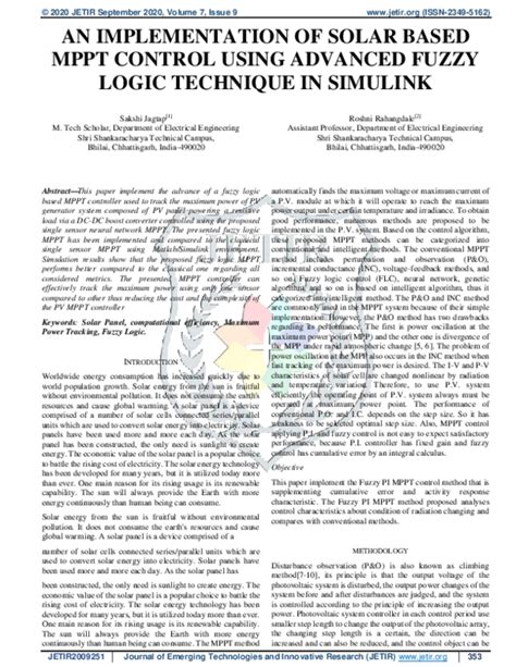 Pdf An Implementation Of Solar Based Mppt Control Using Advanced Fuzzy Logic Technique In Simulink