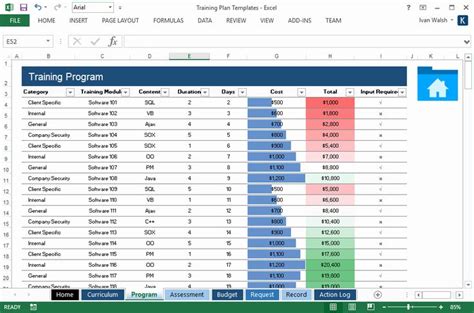 The Training Program Is Displayed In An Excel Spreadsheet With Numbers And Times Listed