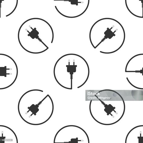 흰색 바탕에 전기 플러그 아이콘 완벽 한 패턴입니다 연결 및 연결 해제의 전기의 개념입니다 평면 디자인입니다 벡터 일러스트 레이 션 개념에 대한 스톡 벡터 아트 및 기타