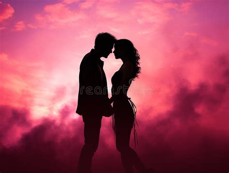 Silueta Rom Ntica De La Pareja De Besos En Color Rosa Y Fucsia Fondo De Puesta De Sol Valentinas