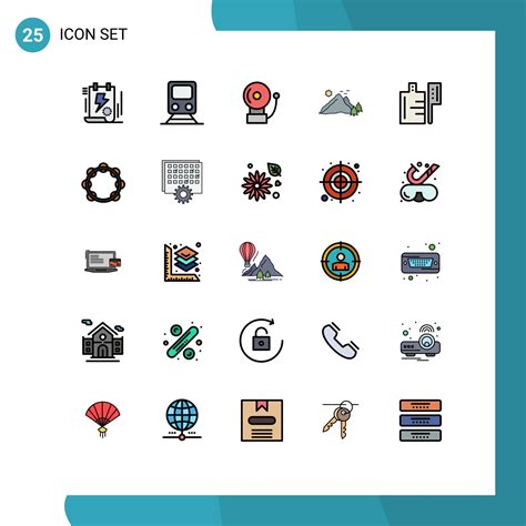 Set Of 25 Vector Filled Line Flat Colors On Grid For Scene Hill Transportation Landscape School