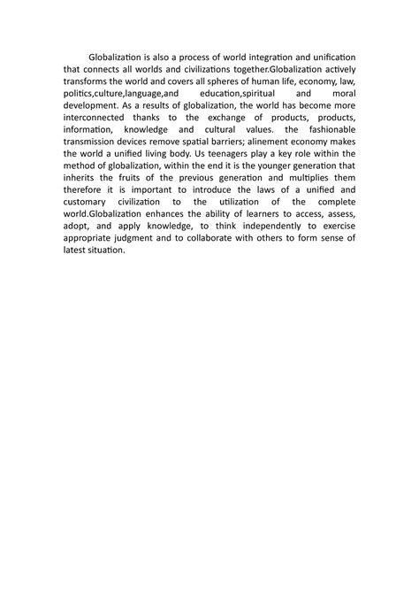 Globalization Assignment In Contemporary World Globalization Is Also A Process Of World