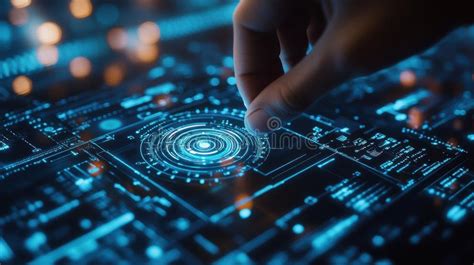 Software Engineer Interacting With Futuristic Glowing Graphical User