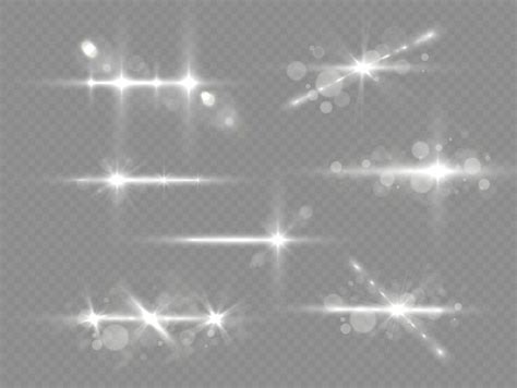 화이트 스타 폭발 블러 스파크 라이트 플레어 스파클 라인 효과 Bokeh 눈부심 태양 렌즈 광선 벡터 프리미엄 벡터