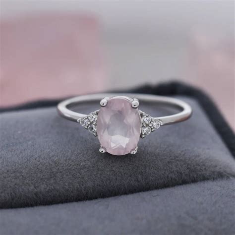 Vintage Inspired Genuine Oval Rose Quartz Ring In Sterling Silver By