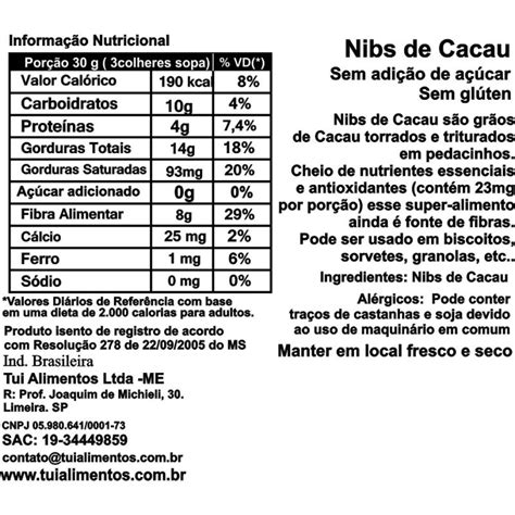 Tui Alimentos Nibs De Cacau 100g