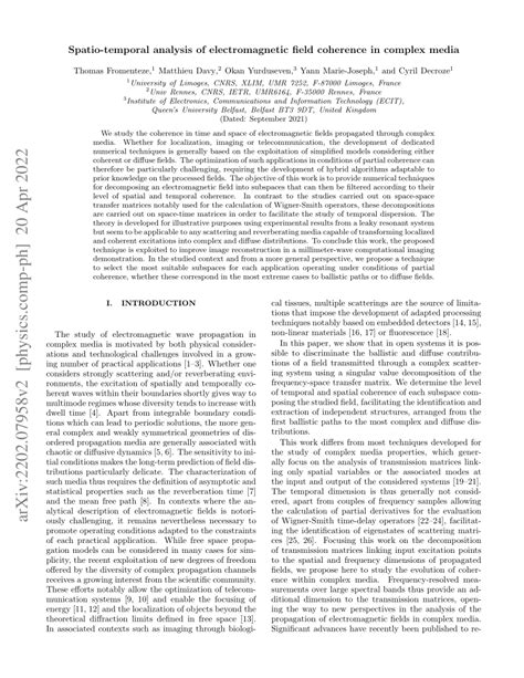 Pdf Spatio Temporal Analysis Of Electromagnetic Field Coherence In Complex Media