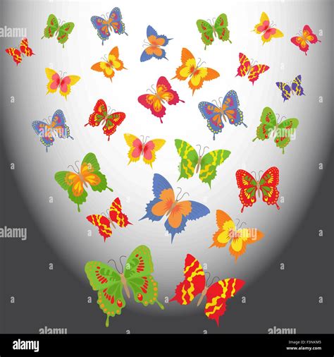 Colorful Animated Butterflies Flying In A Light Space Hand Drawing Vector Illustration Stock