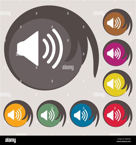 Speaker Volume Sign Icon Sound Symbol Symbols On Eight Colored Buttons Vector Stock Vector