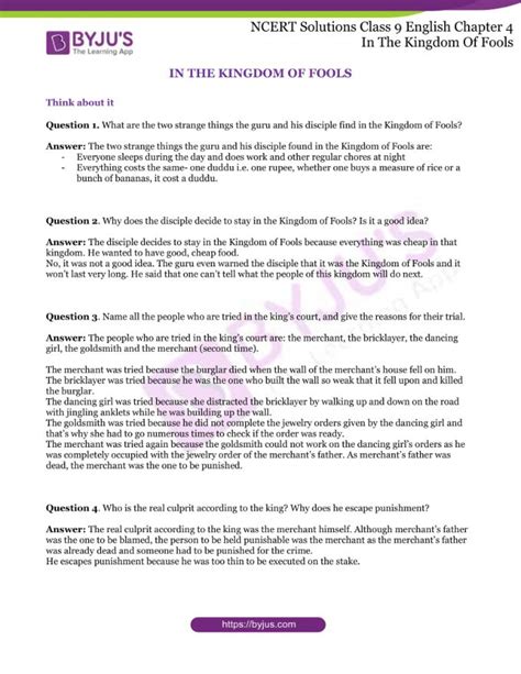 Ncert Solutions For Class 9 English Moments Chapter 4 In The Kingdom Of