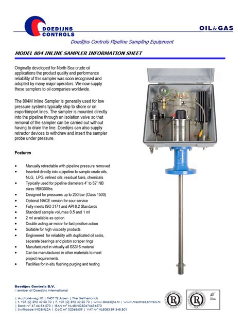 Automatic Sampling System Doedijns Pdf Piston Valve