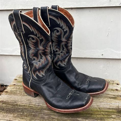 Nocona Nocona Black Leather Square Toe Ranch Hand Cowgirl Boots Grailed
