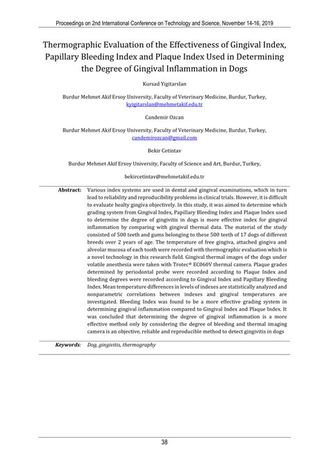 Pdf Thermographic Evaluation Of The Effectiveness Of Gingival Index Papillary Bleeding Index