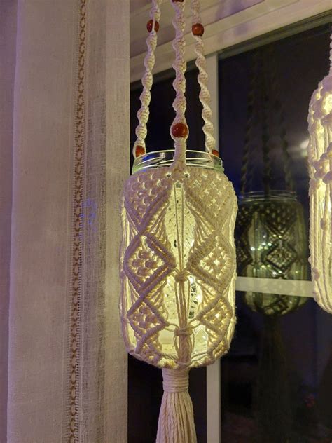 Vintage Boho Macrame Hanging Lantern Pendant Light Etsy