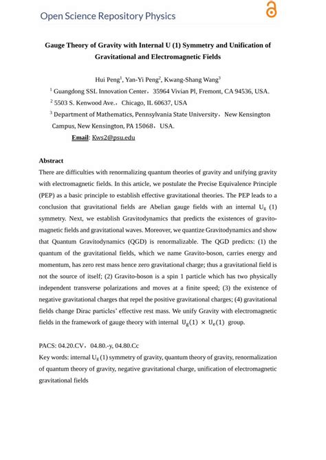 Pdf Gauge Theory Of Gravity With Internal U 1 Symmetry And